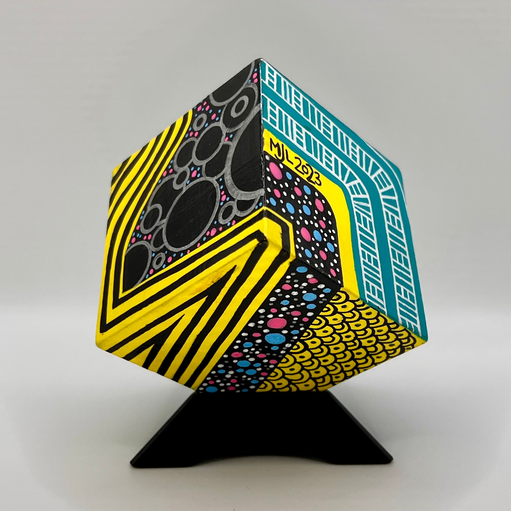 3-D CUBE ART #15 by Mary-Jo Lough | Hand Painted Cube | 2.25” Cube